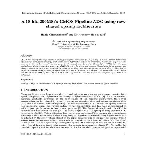 A 10 Bit 200mss Cmos Pipeline Adc Using New Shared Opamp Architecture Pdf 