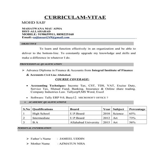 mohd saif best resoume | DOC