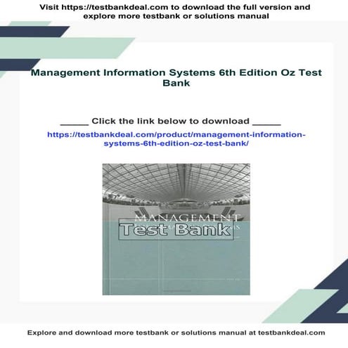 Management Information Systems 6th Edition Oz Test Bank | PDF