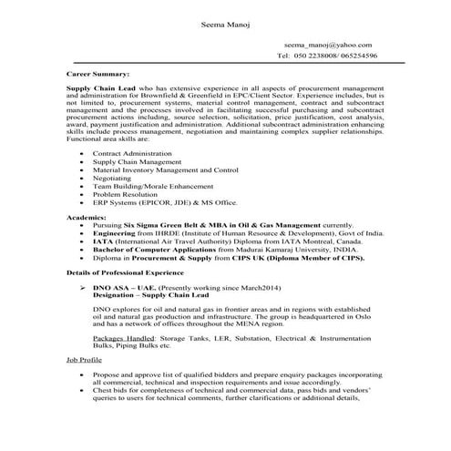 CV- Sr. Procurement Engineer | DOCX