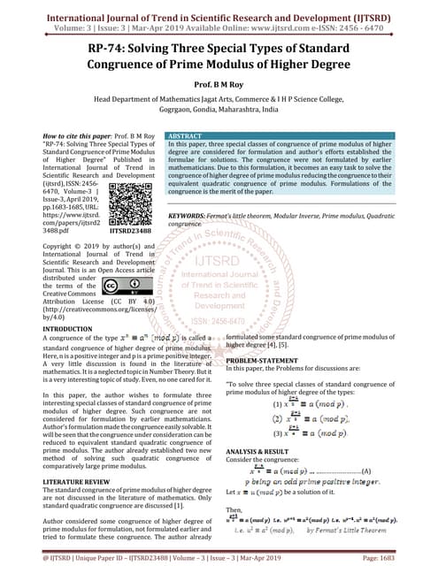 RP 105 Formulation of Standard Quadratic Congruence of Composite ...