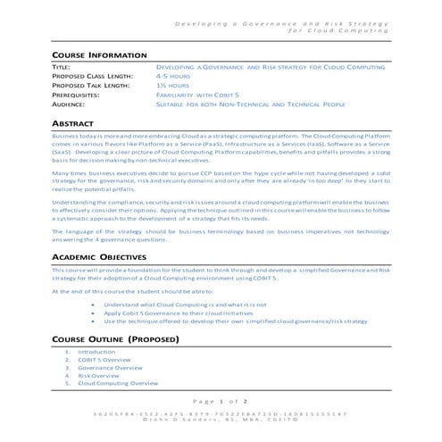 Governance and Risk in Cloud Computing Model | PDF | Free Download