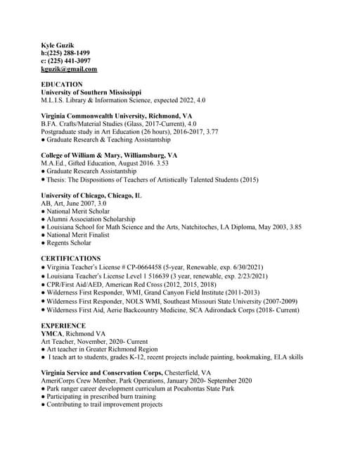 Guzik artresume112619 | PDF