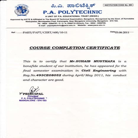 1. Course Completion Certificate (Civil Engg) | PDF