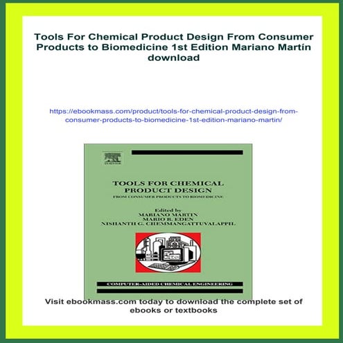 Tools For Chemical Product Design From Consumer Products to Biomedicine ...