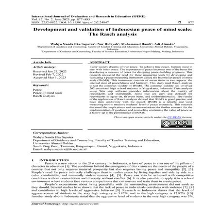 Development and validation of Indonesian peace of mind scale: The Rasch analysis | PDF