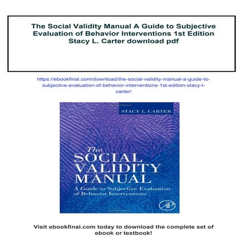 The Social Validity Manual A Guide to Subjective Evaluation of Behavior Interventions 1st ...