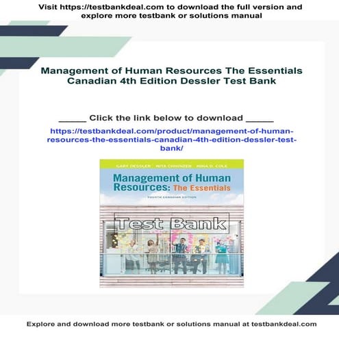 Management of Human Resources The Essentials Canadian 4th Edition ...