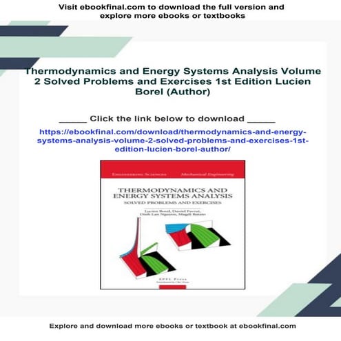 Thermodynamics and Energy Systems Analysis Volume 2 Solved Problems and Exercises 1st Edition ...