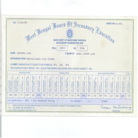 Secondary Marksheet | PDF