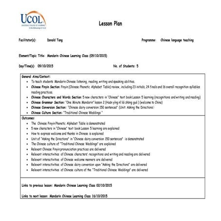 Lesson Plan 20151009-Donald TANG | PPT