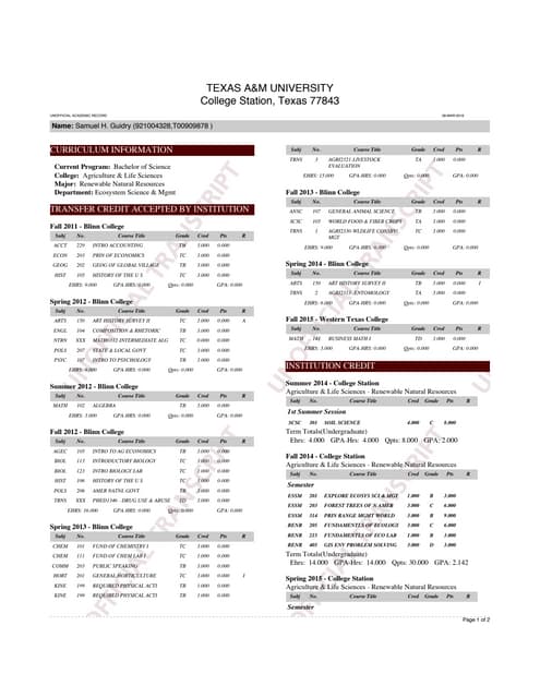 TAMU transcript | PDF