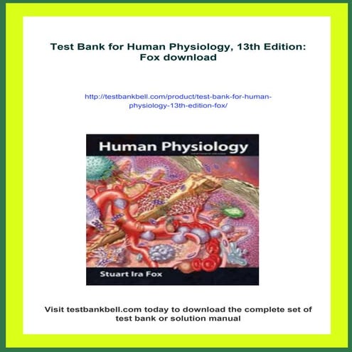 Test Bank for Human Physiology, 13th Edition: Fox | PDF