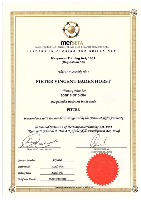 TRADE TEST CERT | PDF