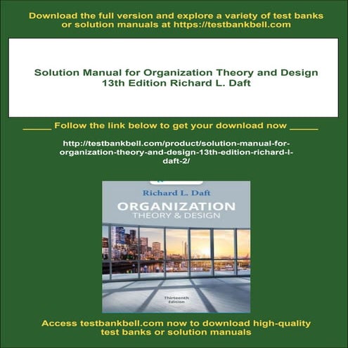 Solution Manual for Organization Theory and Design 13th Edition Richard ...