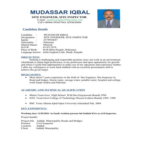 Cv of mudassar iqbal | DOC