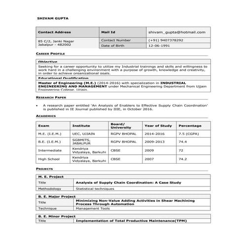 Resume shivam gupta1 | PDF