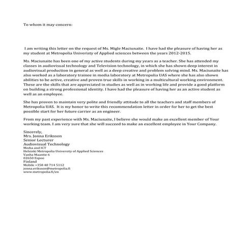 Jessica's Recommendation Letter From Mandi | DOCX