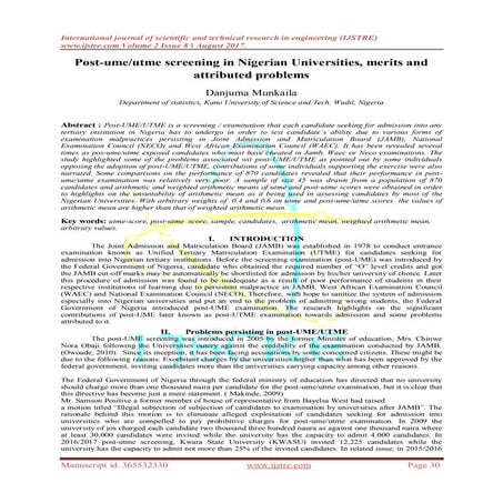 Post-ume/utme screening in Nigerian Universities, merits and attributed ...