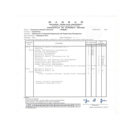 Master Transcript | PDF