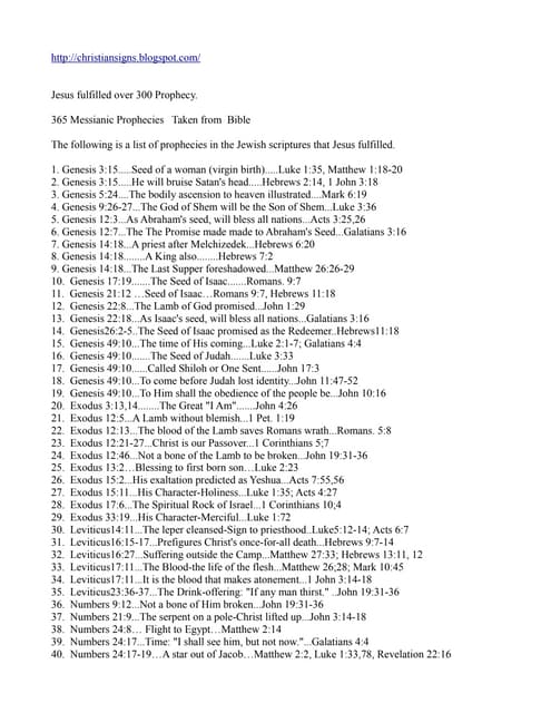 Fullfilled Prophecies on Jesus, Free Bible Chart from Word Of God Team ...