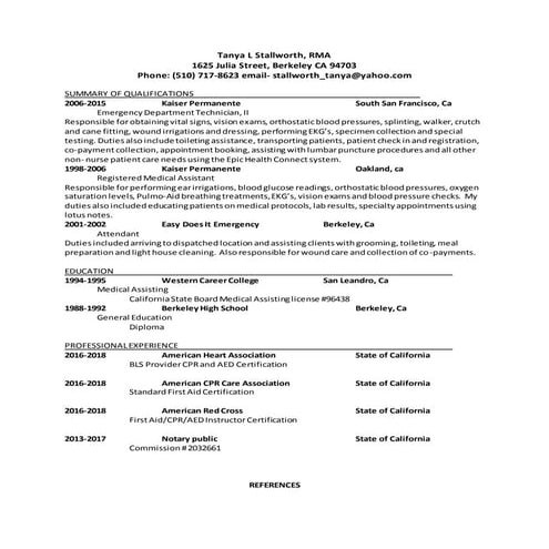 Tanya L Stallworth resume 2016 MEDICAL ONE | PDF