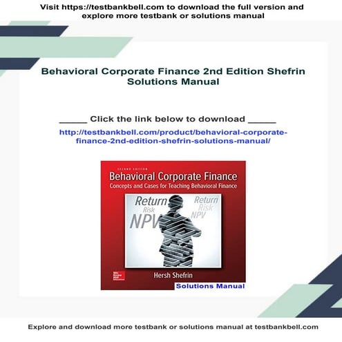 Behavioral Corporate Finance 2nd Edition Shefrin Solutions Manual | PDF