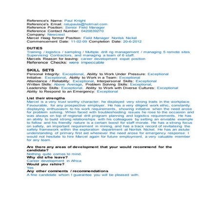 Reference from Field Supervisor Paul Knight | DOCX