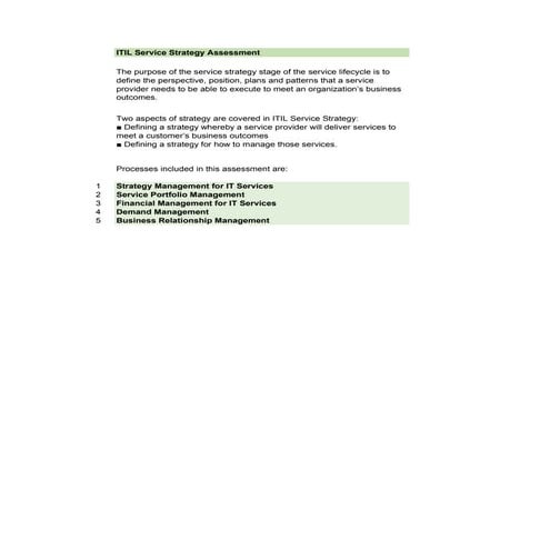 ITIL Process Assessment - Service Strategy (XLS) | PDF