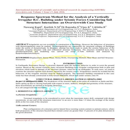 Response Spectrum Method for the Analysis of a Vertically Irregular R.C ...
