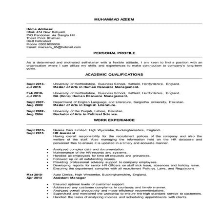 CV for Muhammad Azeem | DOCX | Human Resources | Business