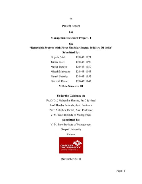 A CASE STUDY ON PLANNING OF REWA ULTRA MEGA SOLAR POWER PROJECT | PDF