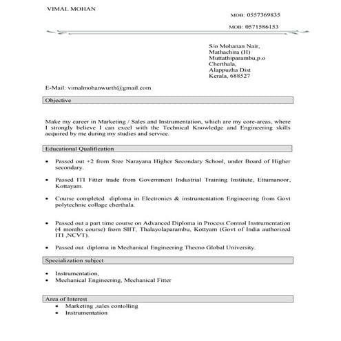 Vimal_Mohan_cv ksa | DOC | Education