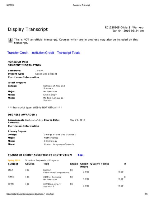 Academic Transcipt | PDF