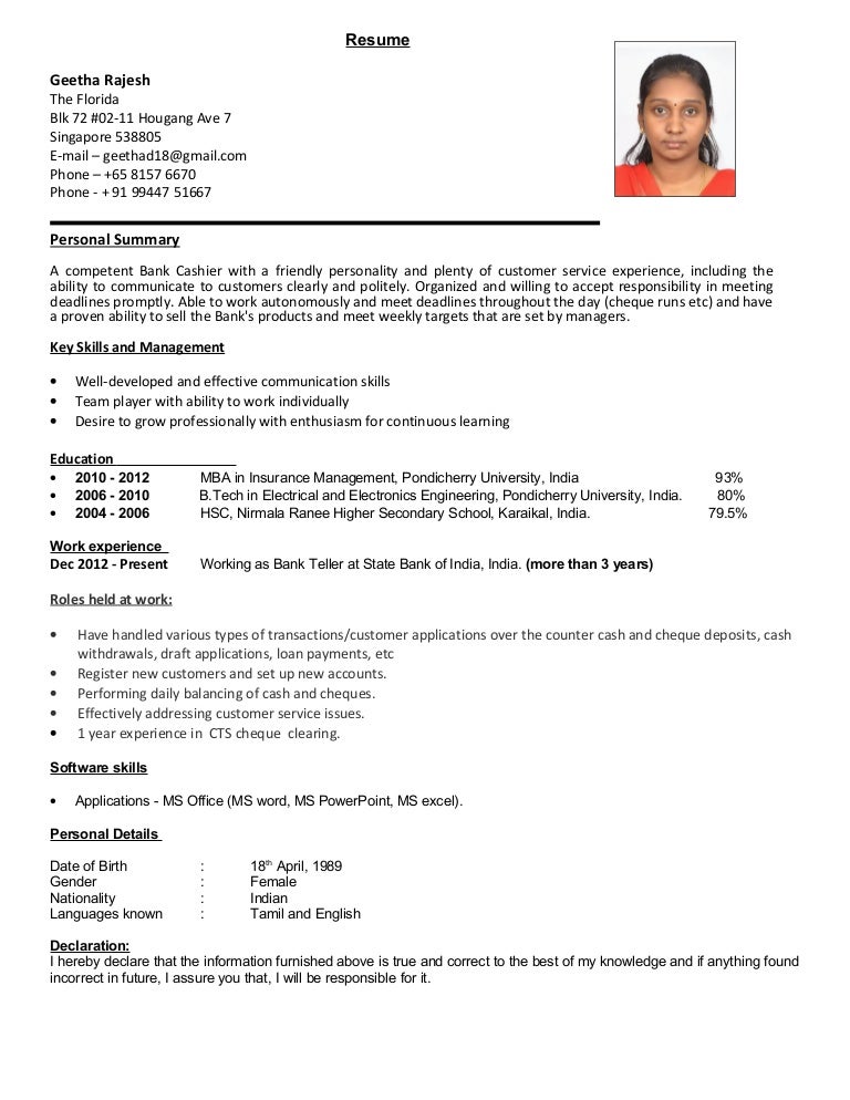 resume geetha singpaore