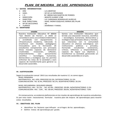 Modelo de plan de mejora | PDF