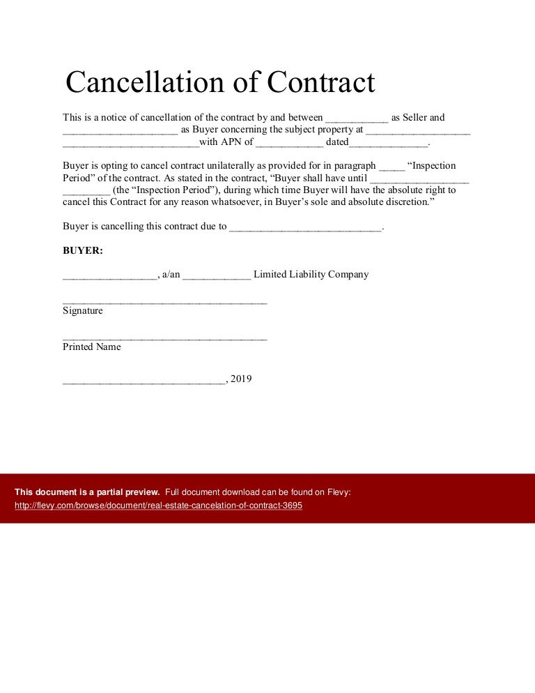 Real Estate Cancelation of Contract