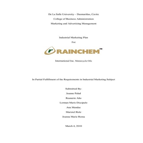 Rainchem Business Plan | PDF