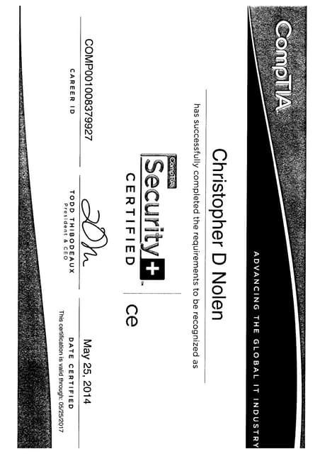 2009 CompTIA Security+ Certificate | PDF