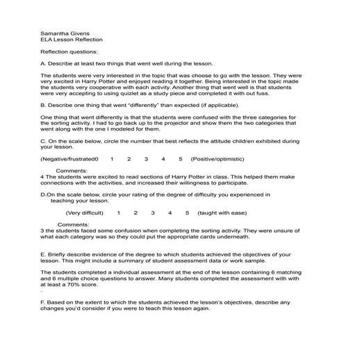 ELA Reflection | PDF