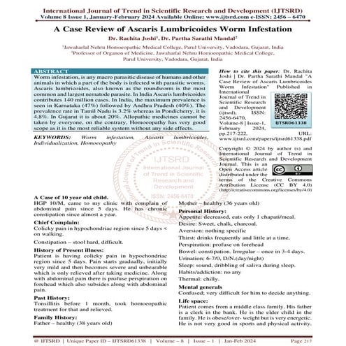 A Case Review of Ascaris Lumbricoides Worm Infestation | PDF