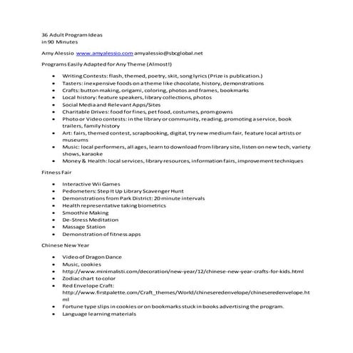 36 Adult Program Ideas Outline | DOCX