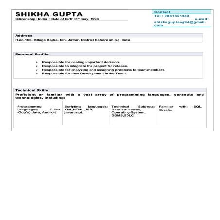 SHIKHA GUPTA (MCA) RESUME | DOC