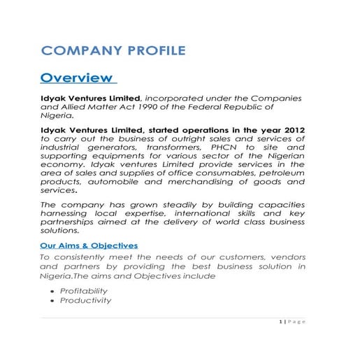 COMPAMY PROFILE-IDYAK VENTURES LTD | PDF