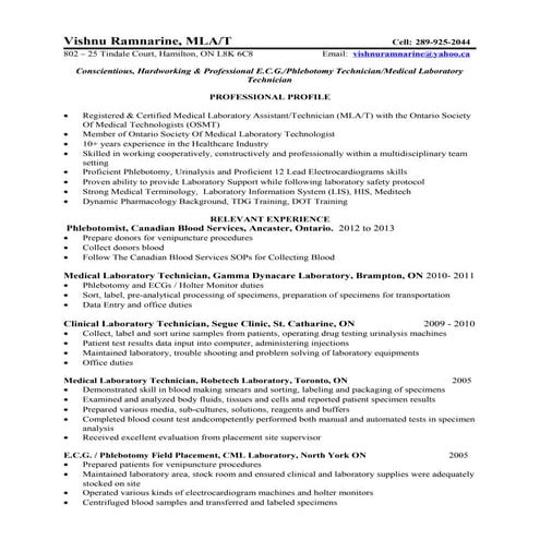 VR Med Lab Resume 1ON | DOC