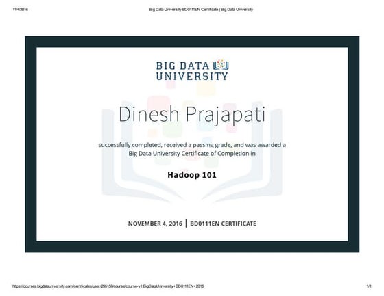 Big Data University Bd0111en Certificate Big Data University Ppt 9680