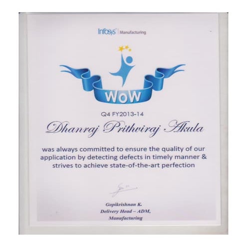 Appreciation Award at Infosys | PDF