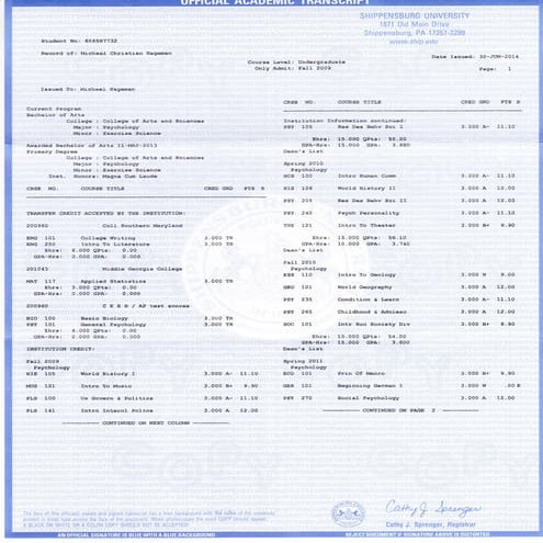 Copy of Official Academic Transcript, Ship U | PDF