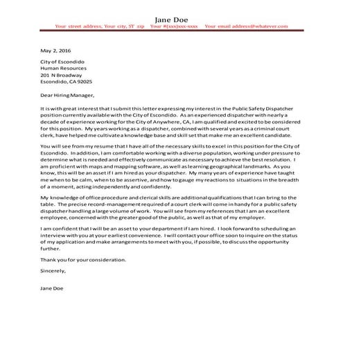 General cover letter police dispatch | PDF