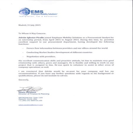 Employee Mobility Solutions Recomendation Letter | PDF
